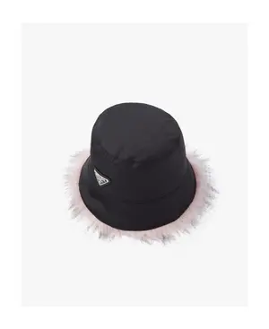 Prada Re-nylon Bucket Hat With Fur Trim