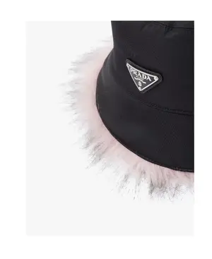Prada Re-nylon Bucket Hat With Fur Trim
