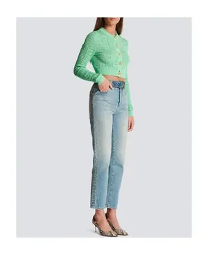 Balmain Monogram Mesh Knit Cropped Cardigan