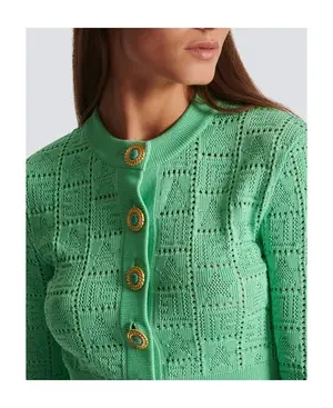 Balmain Monogram Mesh Knit Cropped Cardigan