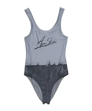Acne Studios One-piece Swimsuit With Optical Illusion And Logo - Black And Multicoloured
