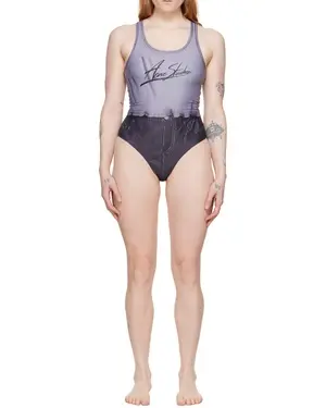 Acne Studios One-piece Swimsuit With Optical Illusion And Logo