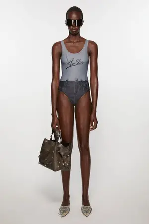 Acne Studios One-piece Swimsuit With Optical Illusion And Logo