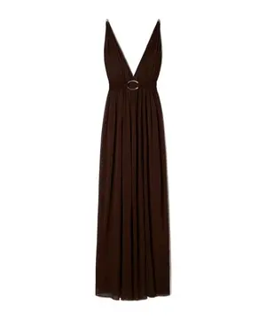 Tory Burch V-neck Viscose Maxi Dress - Dark Cocoa