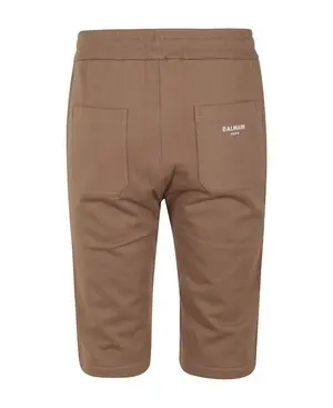 Balmain Cotton Shorts With Flocked Logo - Brown