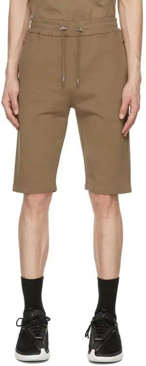 Balmain Cotton Shorts With Flocked Logo - Brown