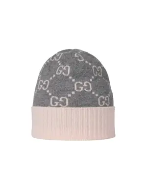 Gucci Gucci Logo Intarsia Knit Beanie Gray