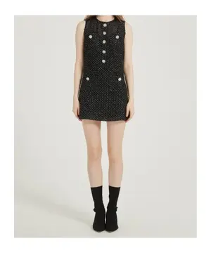 Marissa Chiara Sleeveless Checkered Dress With Button Detail