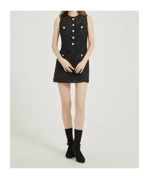 Marissa Chiara Sleeveless Checkered Dress With Button Detail