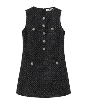 Marissa Chiara Sleeveless Checkered Dress With Button Detail - Black