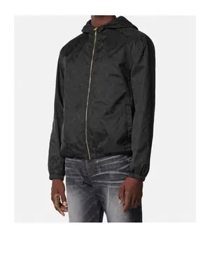 Versace Barocco Pattern Zip-up Hooded Jacket - Black