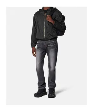 Versace Barocco Pattern Zip-up Hooded Jacket - Black