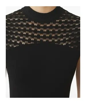 LANVIN Sleeveless Geometric Knit Dress With Mandarin Collar - Black