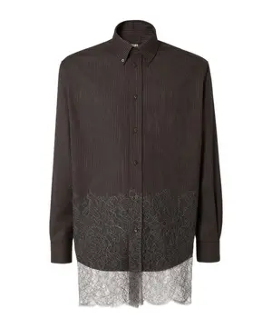 Fendi Long Sleeved Pinstriped Lace Shirt