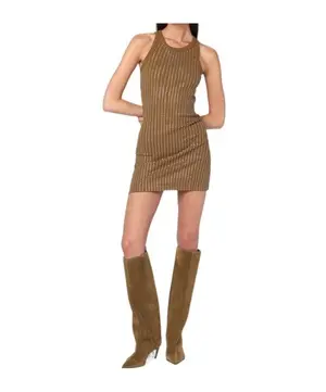 Attico Rhinestone Embellished Ribbed Mini Dress