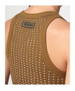 Attico Rhinestone Embellished Ribbed Mini Dress
