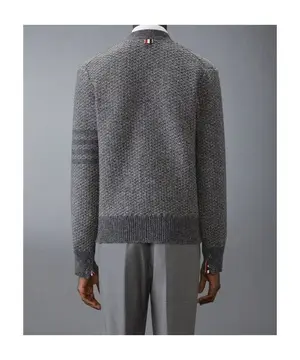 Thom Browne V-neck Chunky-knit Cardigan With Striped Trim - Grey