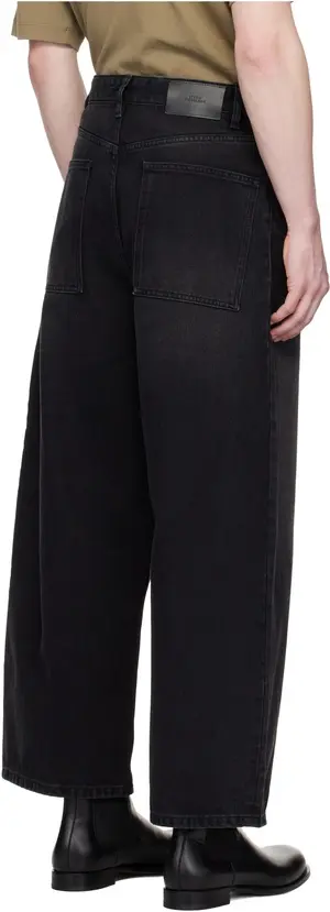 Studio Nicholson Cropped Wide-leg Jeans With Logo Patch - Washedblack