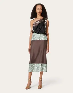 Valentino Garavani One-shoulder Midi Dress With Chain Print