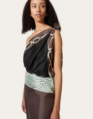 Valentino Garavani One-shoulder Midi Dress With Chain Print