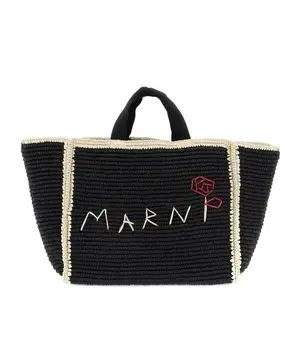 Marni Logo-detailed Woven Top Handle Bag - Black