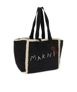Marni Logo-detailed Woven Top Handle Bag - Black