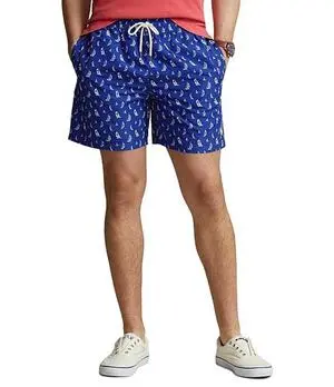 Ralph Lauren Traveler Swim Shorts With Sailboat Print - Blue