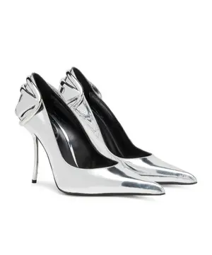 DIESEL® 90mm Pointed Slingback Pumps With Metal Detailing - Silver