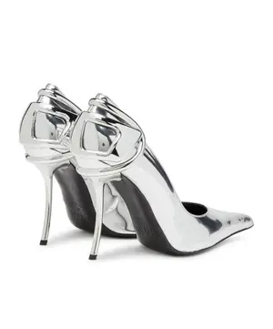 DIESEL® 90mm Pointed Slingback Pumps With Metal Detailing - Silver