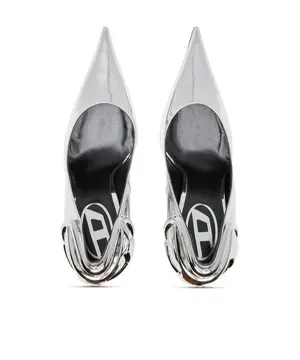 DIESEL® 90mm Pointed Slingback Pumps With Metal Detailing - Silver