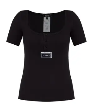 Versace Ribbed Square Neck Short Sleeve Top