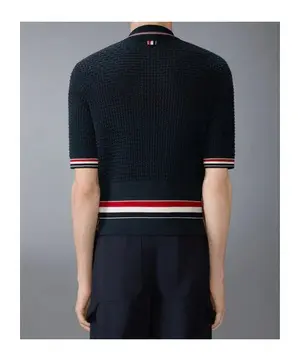Thom Browne Float Ripple Stitch Rwb Stripe Polo Shirt - Navy Blue