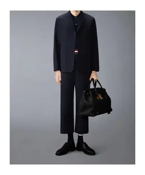 Thom Browne Float Ripple Stitch Rwb Stripe Polo Shirt - Navy Blue