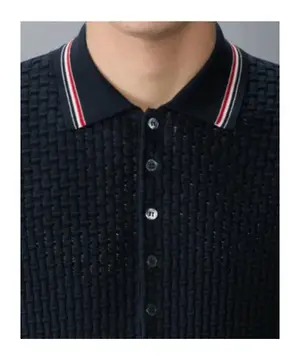 Thom Browne Float Ripple Stitch Rwb Stripe Polo Shirt - Navy Blue