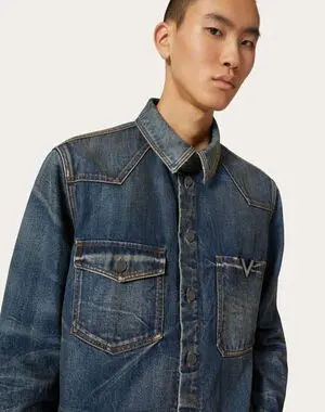Valentino Garavani V-logo Buttoned Denim Jacket