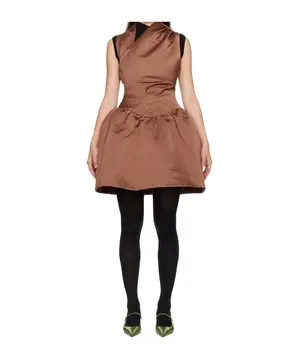 SHUSHU/TONG Satin Dress With Pleated Details And Asymmetrical Collar