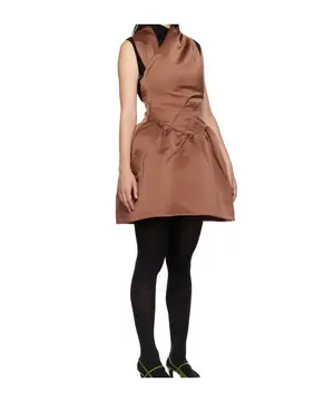 SHUSHU/TONG Satin Dress With Pleated Details And Asymmetrical Collar