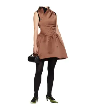 SHUSHU/TONG Satin Dress With Pleated Details And Asymmetrical Collar