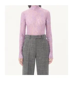 Valentino Garavani Lace Detailed Mock Neck Bodysuit - Purple