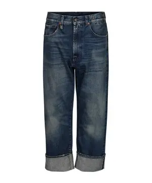 R13 Straight Leg Cuffed Jeans - Blue
