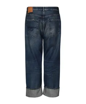 R13 Straight Leg Cuffed Jeans - Blue
