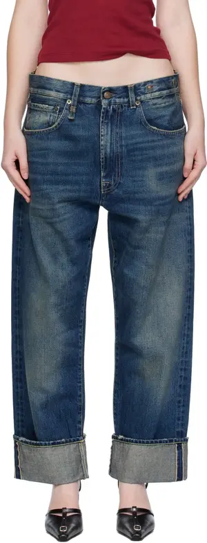 R13 Straight Leg Cuffed Jeans - Blue