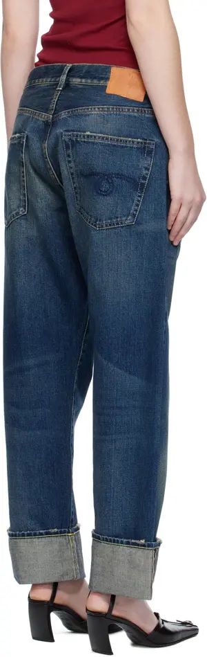 R13 Straight Leg Cuffed Jeans - Blue