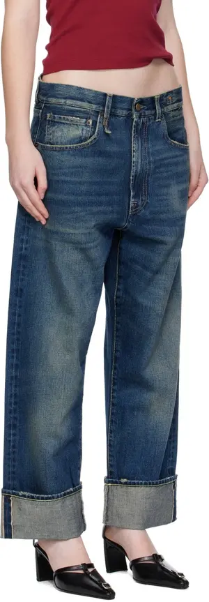 R13 Straight Leg Cuffed Jeans - Blue