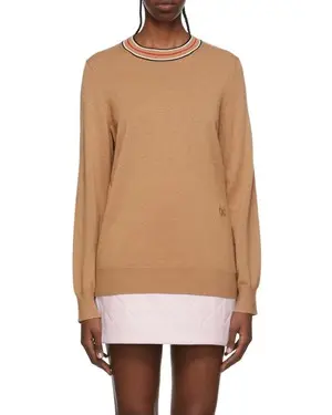 Burberry Striped Detailed Crewneck Jumper - Camel