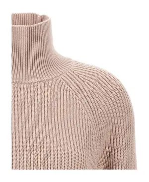AMI Paris Mock Neck Ribbed Jumper - Nude