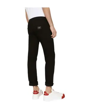 Dolce & Gabbana Logo-patch Slim-fit Jeans - Black