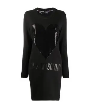 Moschino Sequined Heart Dress With Logo Detail