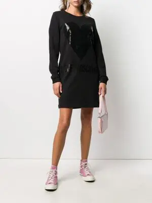 Moschino Sequined Heart Dress With Logo Detail