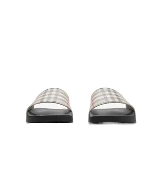 Burberry Checked Slip-on Slides - Safari